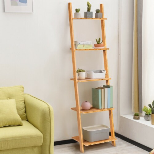 Ladder shelf bamboo store