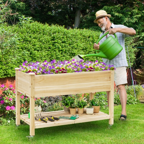 Gymax Raised Garden Bed Wood Elevated Planter Bed W Lockable Wheels