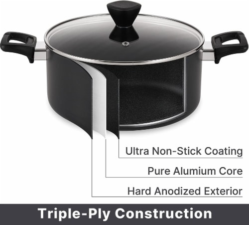 4 94 Qt Hard Anodized Aluminum Nonstick Stock Pot In Black With Lid 1
