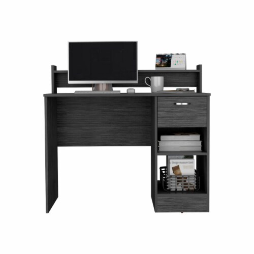 DEPOT E SHOP Computer Desk with Top Open Shelf 1 Drawer and 2 Storage Shelves Smokey Oak 1 Box Pay Less Super Markets