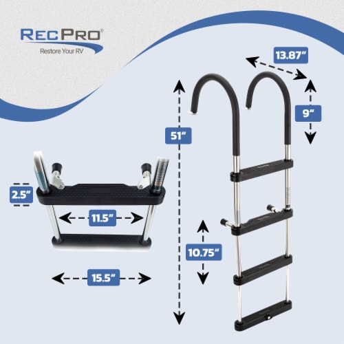 Recpro Compact Stainless Steel Heavy Duty 4 Step Pontoon Boat Boarding