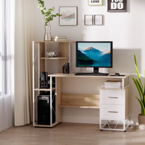 Computer Desk Laptop Workstation Table Home Office Wood Furniture Printer Shelf 1 Unit Harris Teeter