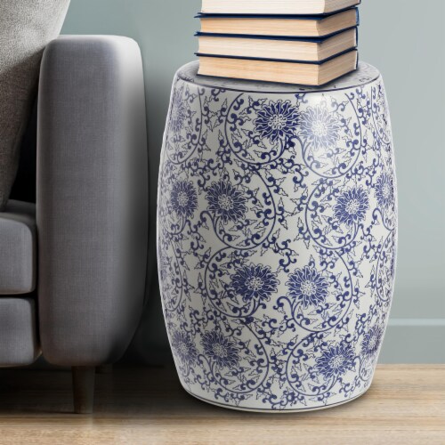 Lotus Blossom Chinoiserie Ceramic Drum Garden Stool 13Wx13Dx17.5H Smith s Food and Drug