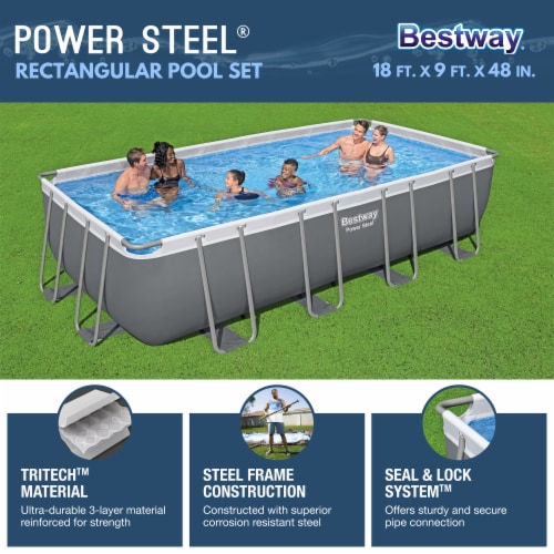 Bestway Power Steel 18' x 9' x 48 Rectangular Above Ground Swimming ... Bestway Power Steel 18' x 9' x 48 Rectangular Above Ground Swimming ...