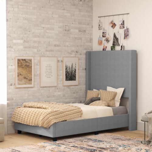 Quinn Twin Upholstered Platform Bed with Channel Stitched Wingback Headboard Mattress Fou 1 Mariano s