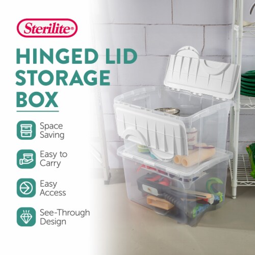 Sterilite 48 Qt Hinged Lid Storage Box Plastic Stackable Bin With Lid