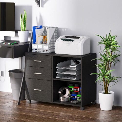 Wood File Cabinet Side Board 3 Drawer Shelf Caster Wheels Sturdy Black 1 Unit Harris Teeter
