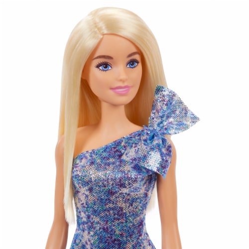 Barbie® Blonde Hair Blue Eyes With Short Blue Sequins Mini Dress And