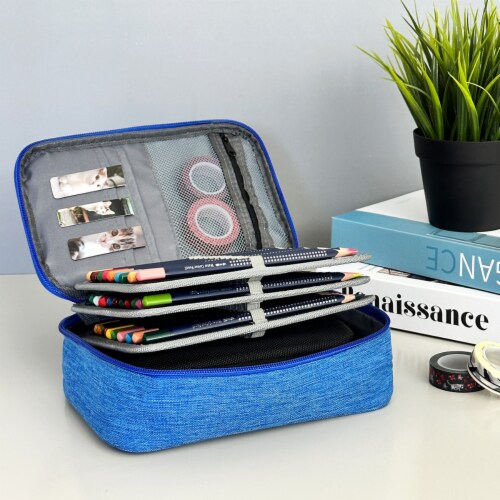Wrapables Large Capacity 72 Slot Pencil Case for Colored Pencils Stationery Pouch Blue 1 Piece Gerbes Super Markets