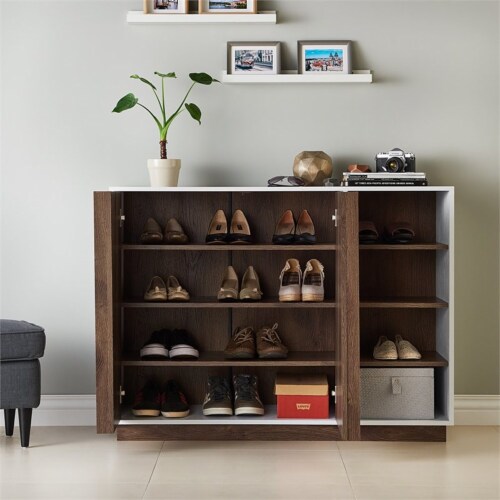 Furniture of America Vega Modern Wood 4 Shelf Shoe Cabinet in White 1 Foods Co