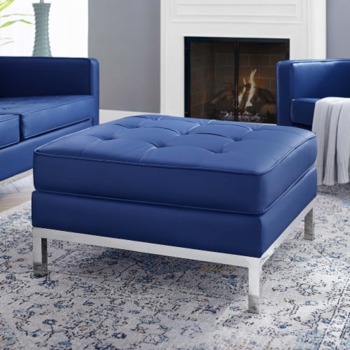 Navy blue faux leather ottoman store