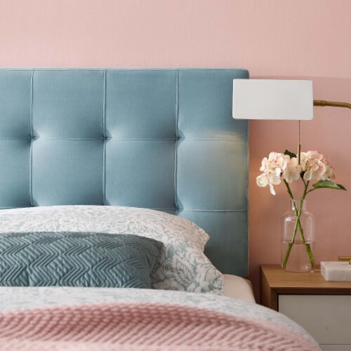Light blue velvet headboard store