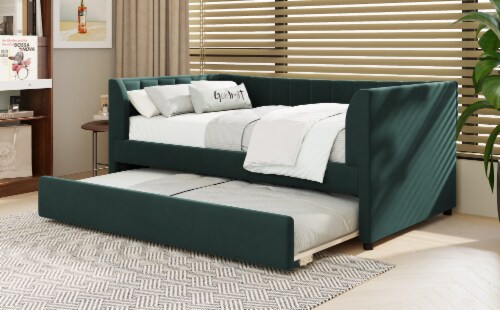 Simplie Fun Twin Size Upholstered Velvet Daybed with Trundle Green 1 count Smith s Food and Drug