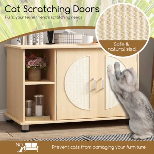 Hivvago Cat Litter Box Enclosure With Sisal Scratching Doors And