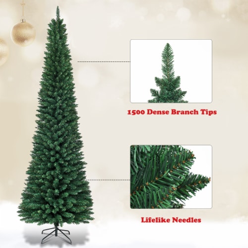 9' PVC Artificial Christmas Tree Holiday Decor Slim Pencil Tree Metal ... 9' PVC Artificial Christmas Tree Holiday Decor Slim Pencil Tree Metal ...