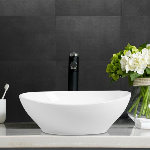 Oval Bathroom Basin Ceramic Vessel Sink Bowl Vanity Porcelain W Pop Up
