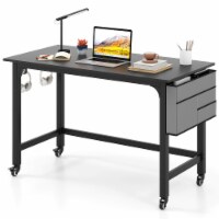 Costway Rolling Computer Desk Metal Frame PC Laptop Table Wood Top Study Workstation 47.5 Baker s