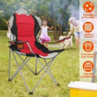 Foldable Camping Chair Heavy Duty Steel Lawn Chair Padded Seat Arm Back Beach Chair 330Lbs M 1 unit Foods Co