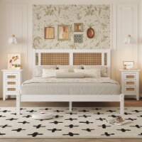Simplie Fun Queen Size 3 Piece Bedroom Set with Natural Rattan Headboard and Nightstands 1 count Fred Meyer