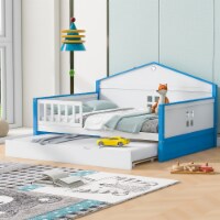 Simplie Fun Full size Wooden Daybed with Trundle and sensor Light Blue 1 count Metro Market