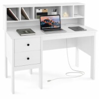 Hivvago 48 Inch Computer Desk with Drawers Power Outlets and 5 Cubby Hutch White 1 Pick n Save