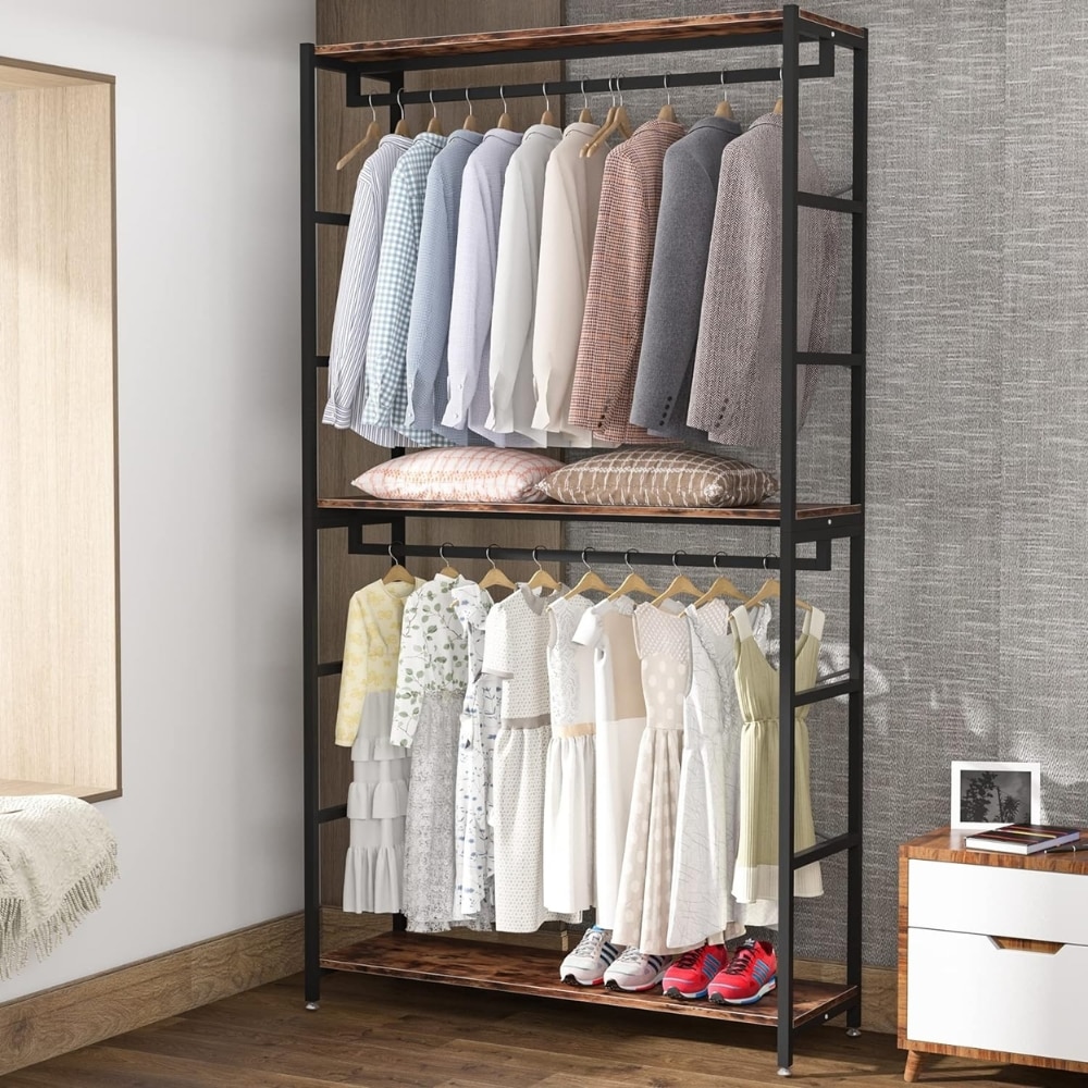 86 Double Rod Closet Organizer Freestanding 3 Tiers Shelves Clothes Garment Racks Large H 1 unit Pick n Save