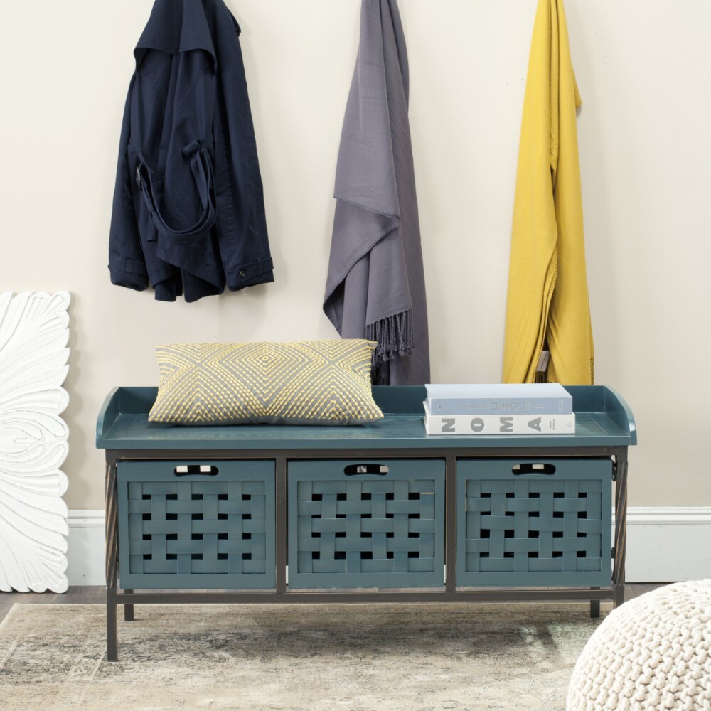 SAFAVIEH Isaac 3 Drawer Wooden Storage Bench Teal 18.1 x 13.5 x 21.5 W Smith s Food and Drug