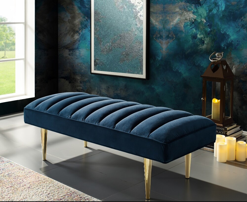 Posh Living Darian Tufted Velvet Bench with Metal Legs in Navy Blue Gold 1 Fred Meyer