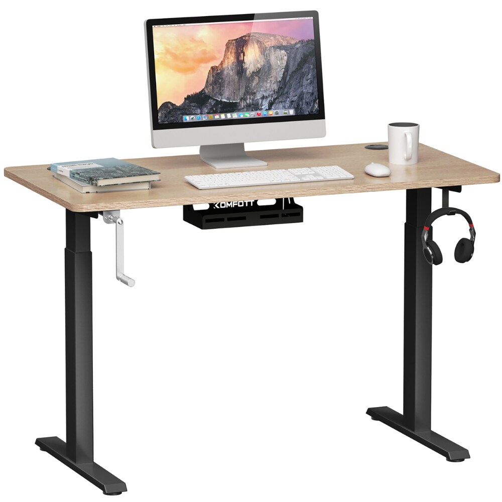 Costway 48 Sit Stand Desk Adjustable Standing Workstation w Crank Handle Black Natural 1 unit Mariano s