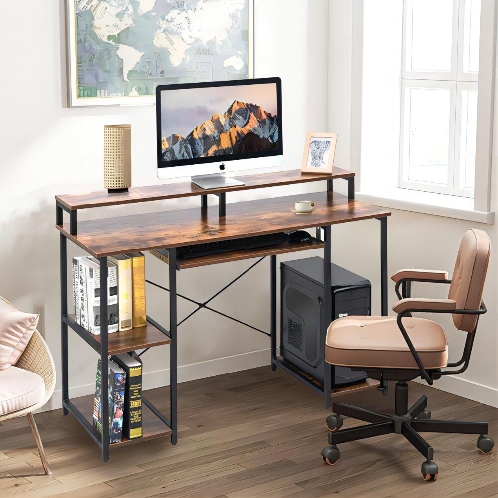 SUGIFT 47 Inch Computer Desk With Storage Shelves Monitor Stand Keyboard Tray Home Office 1 Jay C Food Stores