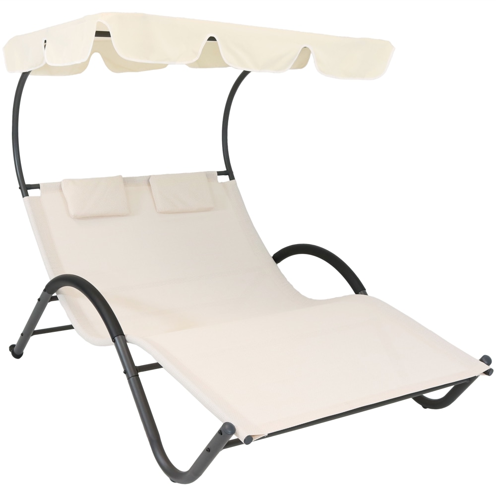 Sunnydaze Sling Fabric Double Outdoor Chaise Lounge Bed with Canopy Beige 70 Jay C Food Stores