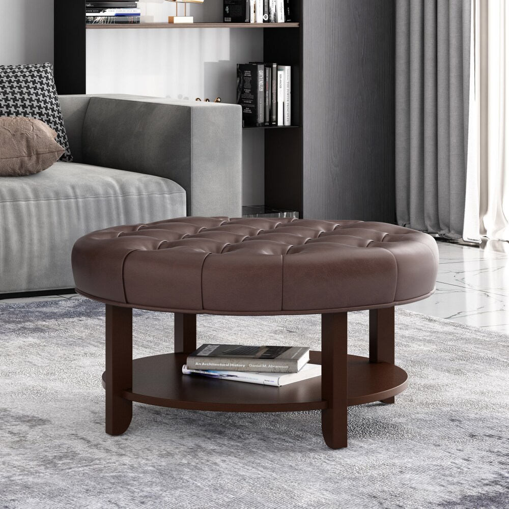 Simplie Fun Versatile Button Tufted Faux Leather Ottoman with Open Shelf 1 count Fry s Food Stores