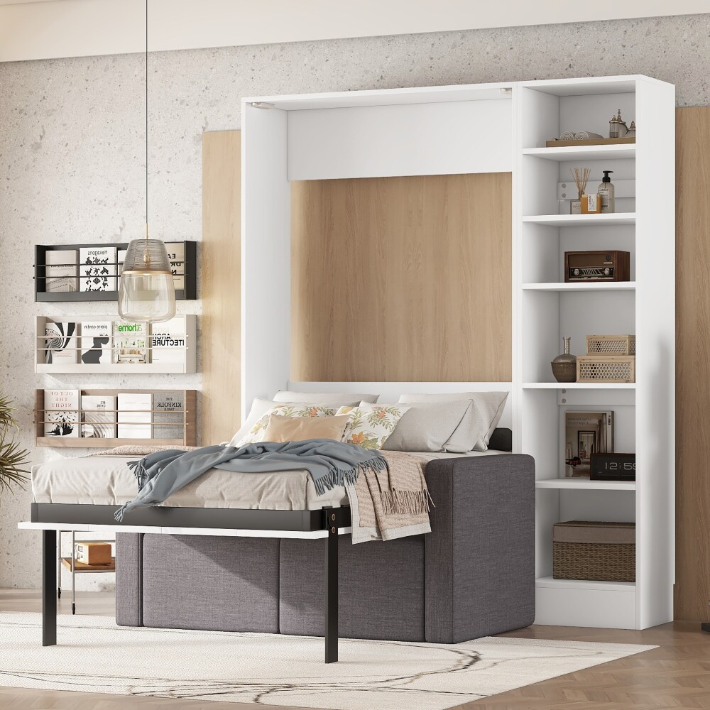 Simplie Fun Twin Size Murphy Bed Wall Bed with Sofa with Shelves White 1 count Fred Meyer