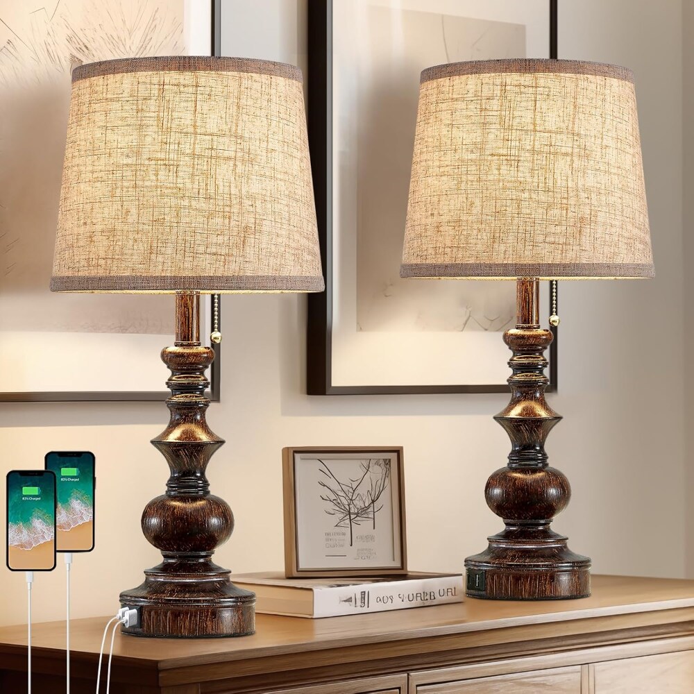 Farmhouse Bedside Table Lamps Set of 2 for Bedroom Nightstand Lamps Set of 2 Baker s