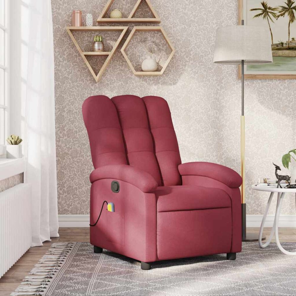 vidaXL Massage Recliner Chair Adjustable Backrest Footrest Wine Red Fabric 1 Foods Co
